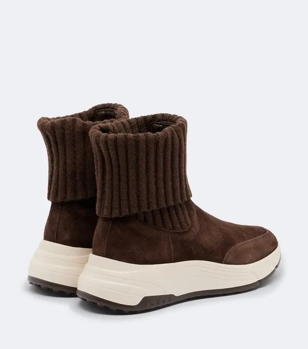 Hogan Suede Ankle Boots With Knit Cuffs
