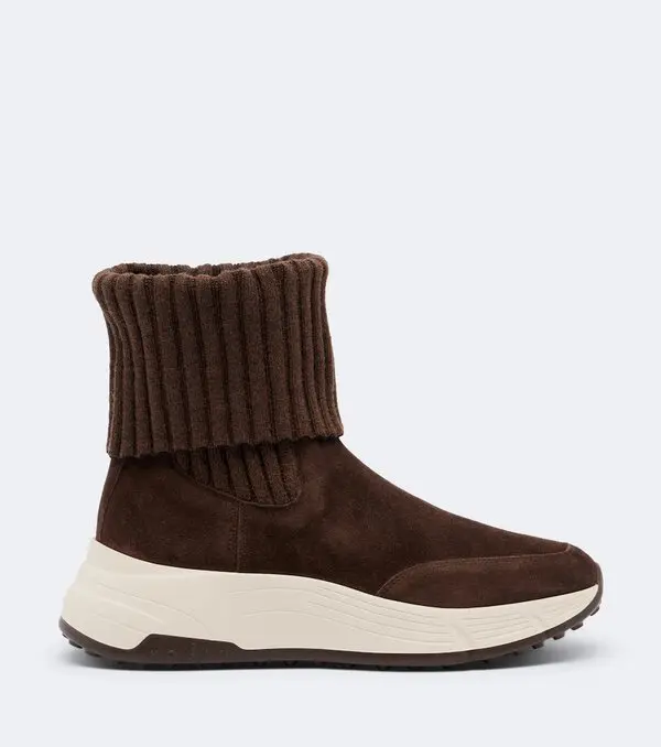 Hogan Suede Ankle Boots With Knit Cuffs