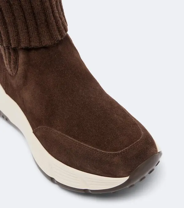 Hogan Suede Ankle Boots With Knit Cuffs