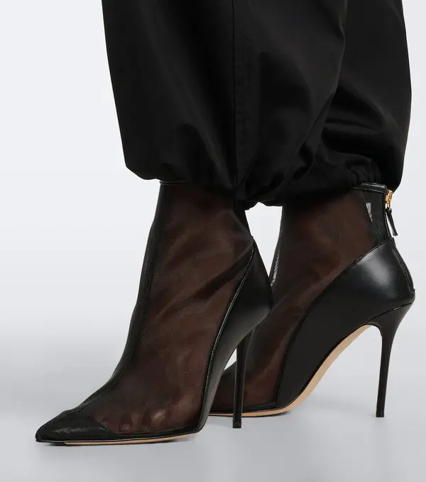 MALONE SOULIERS Arc Pointed Toe Mesh And Leather Ankle Boots