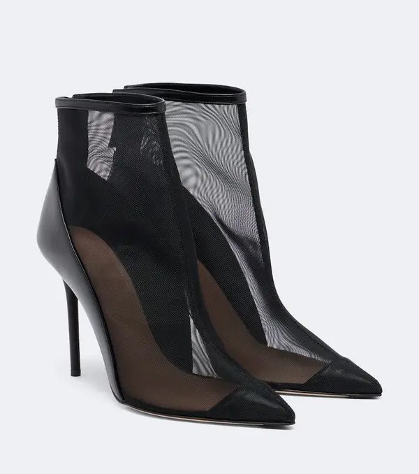 MALONE SOULIERS Arc Pointed Toe Mesh And Leather Ankle Boots - Black