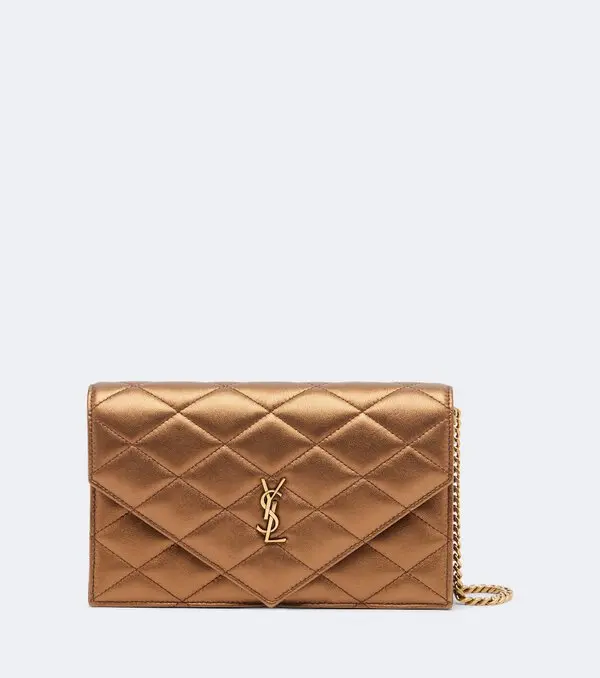 Saint Laurent Paris Metallic Leather Wallet On Chain - Gold