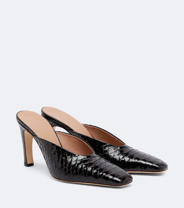 MALONE SOULIERS Rowe Croc-effect Patent Leather Mules - Brown