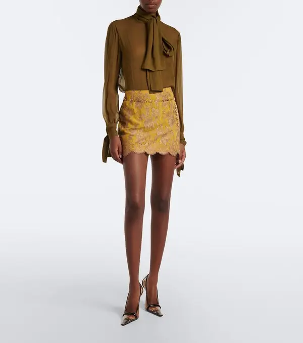Saint Laurent Floral Lace Miniskirt