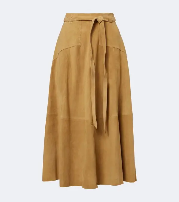 Polo Ralph Lauren Belted Suede Midi Skirt - Beige