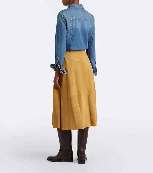 Polo Ralph Lauren Belted Suede Midi Skirt