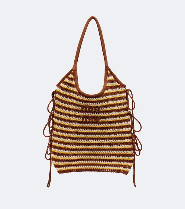 Miu Miu Ivy Crochet Striped Tote Bag - Brown