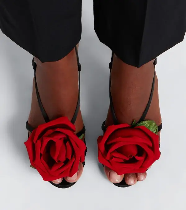 Dolce & Gabbana Floral-appliqué Satin Slingback Sandals