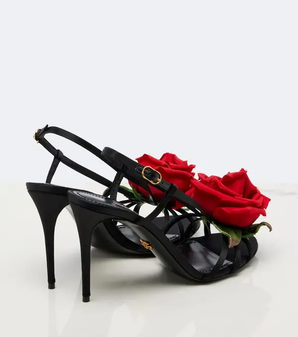 Dolce & Gabbana Floral-appliqué Satin Slingback Sandals