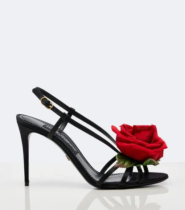 Dolce & Gabbana Floral-appliqué Satin Slingback Sandals