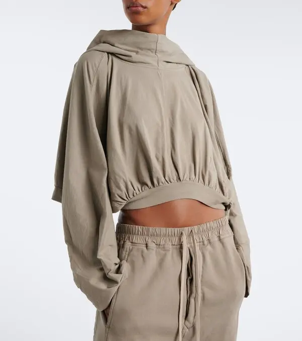 Rick Owens Cropped Cotton Jersey Hoodie