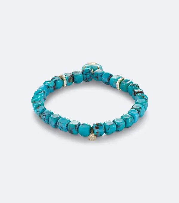 SYDNEY EVAN 14kt Gold Beaded Bracelet With Tuquoise And Diamonds