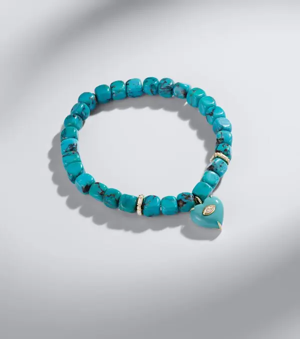 SYDNEY EVAN 14kt Gold Beaded Bracelet With Tuquoise And Diamonds