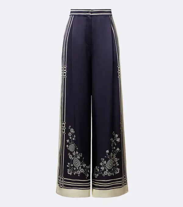 ALEMAIS Bandera Printed Silk Wide-leg Pants