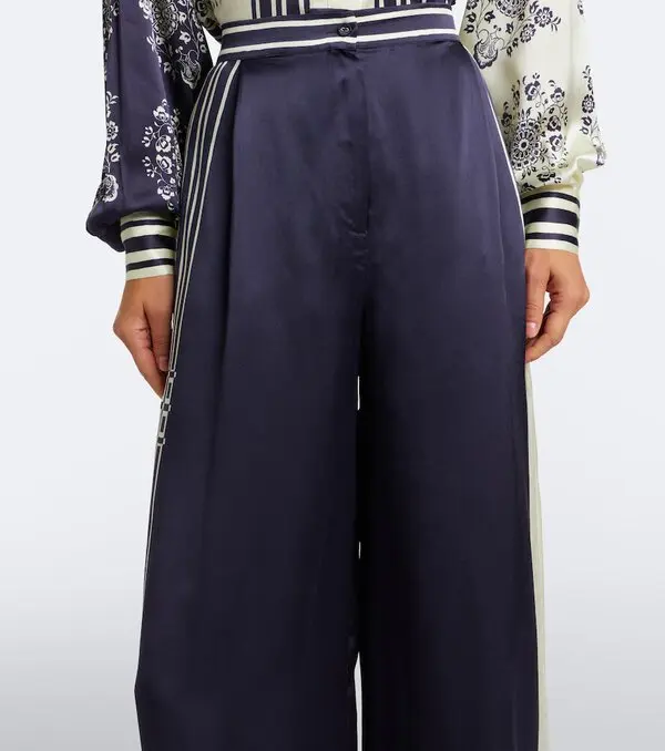 ALEMAIS Bandera Printed Silk Wide-leg Pants
