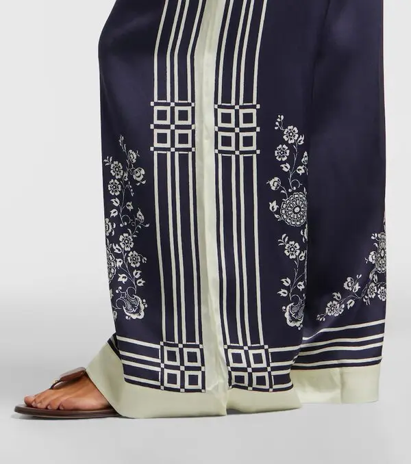 ALEMAIS Bandera Printed Silk Wide-leg Pants
