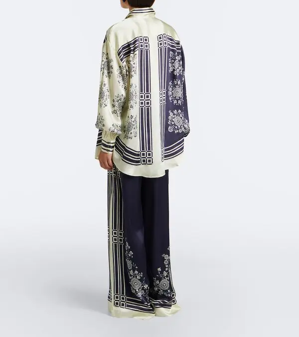 ALEMAIS Bandera Printed Silk Wide-leg Pants