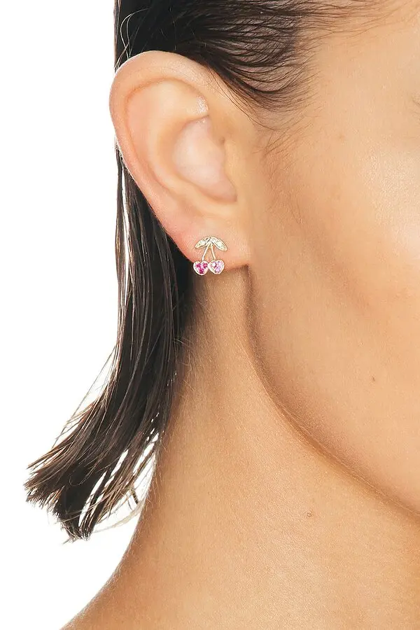 SYDNEY EVAN Cherry Stud Earrings - Gold & Ruby