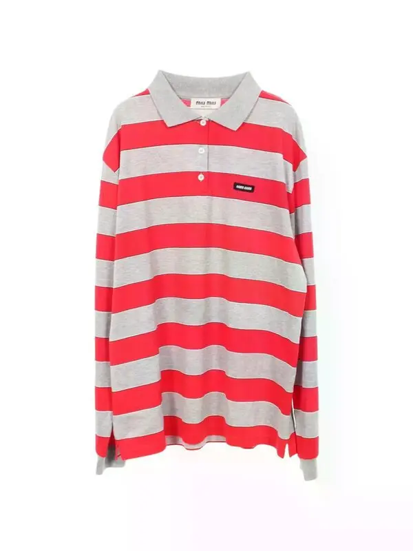 Miu Miu 2010s Striped Long-sleeve Polo Shirt - Grey