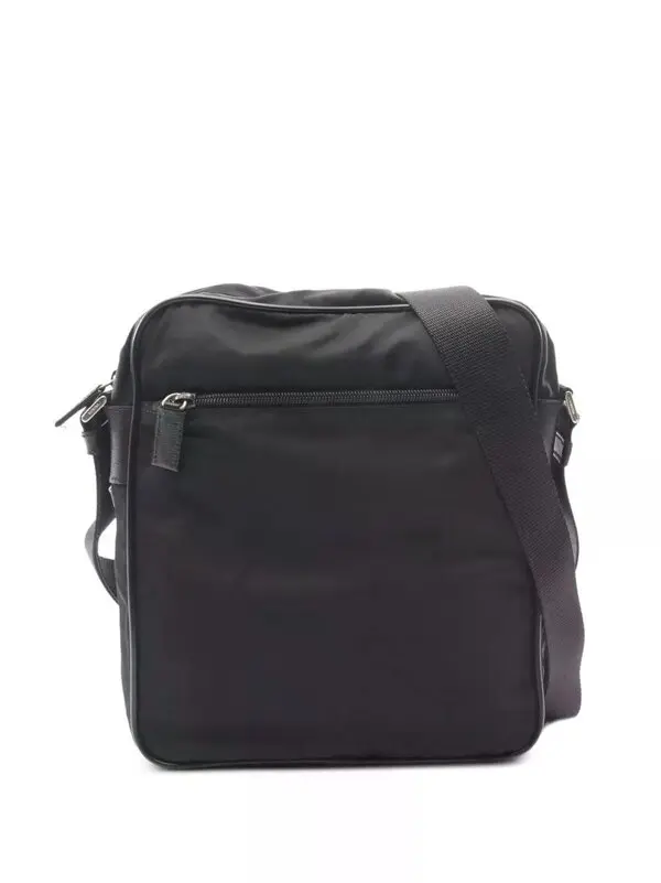 Prada Enamel Triangle Logo Shoulder Bag - Black