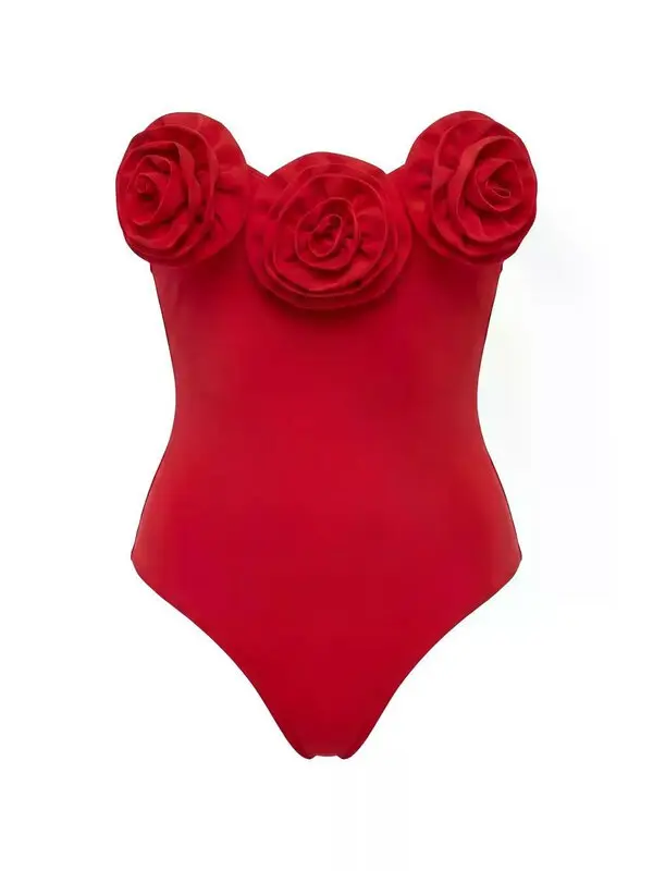 LA REVECHE Esra Flower-appliqué Swimsuit - Red