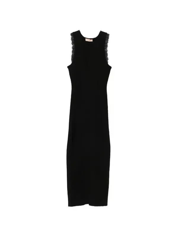 TWINSET Lace-trim Ribbed Midi Dress - Black