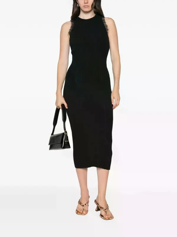 TWINSET Lace-trim Ribbed Midi Dress