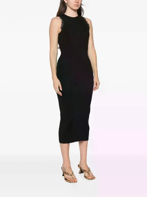 TWINSET Ribbed Midi Dress With Lace Trim
