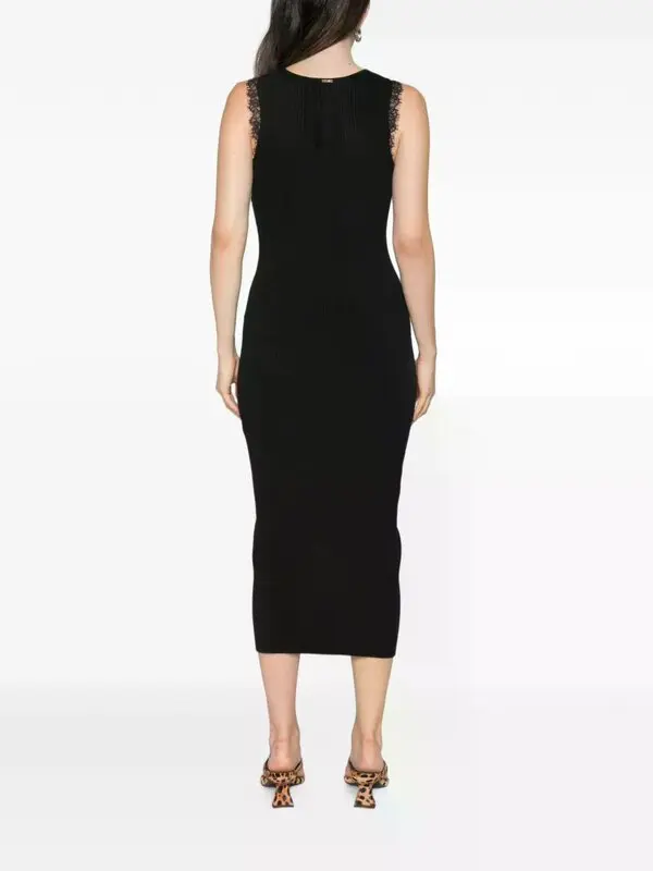 TWINSET Ribbed Midi Dress With Lace Trim