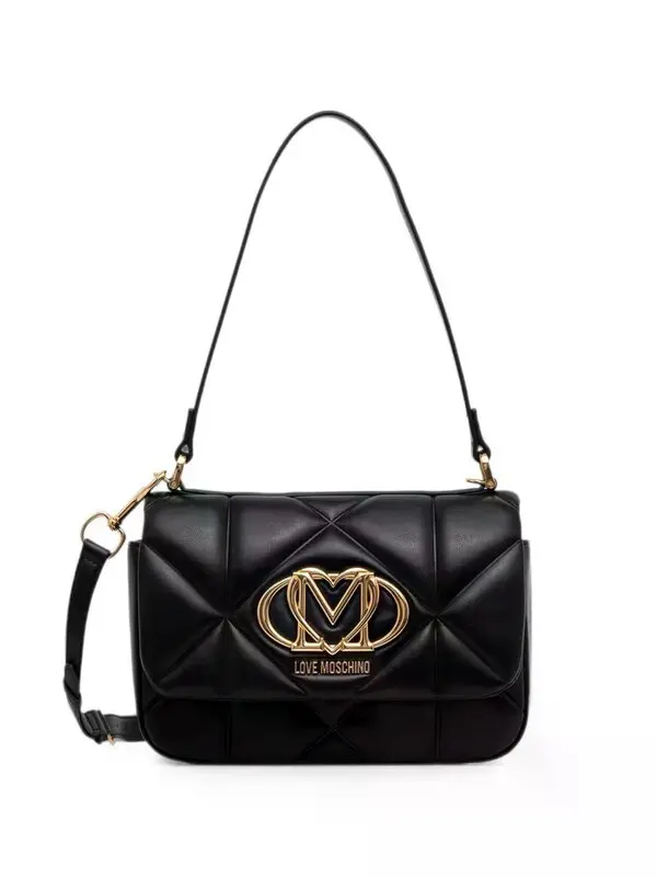 Moschino Quilted Logo-plaque Shoulder Bag - Black