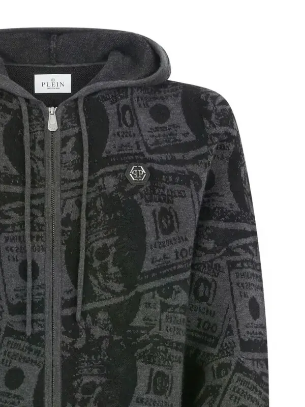Philipp Plein Dollar Print Knitted Hoodie