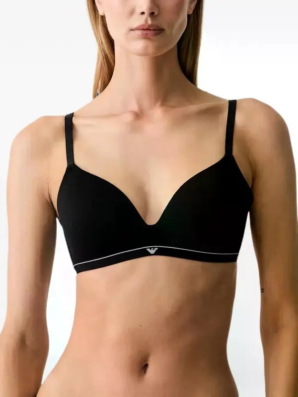 Emporio Armani Padded Triangle Bra In Cotton Jersey With Logo Band - Black
