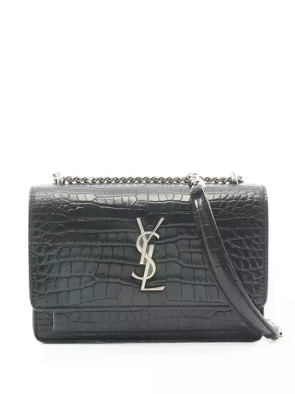 Saint Laurent 2010s Sunset Croc-embossed Shoulder Bag