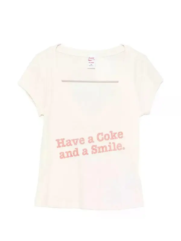 RE/DONE X Coca Cola Slogan-print V-neck T-shirt - Neutrals