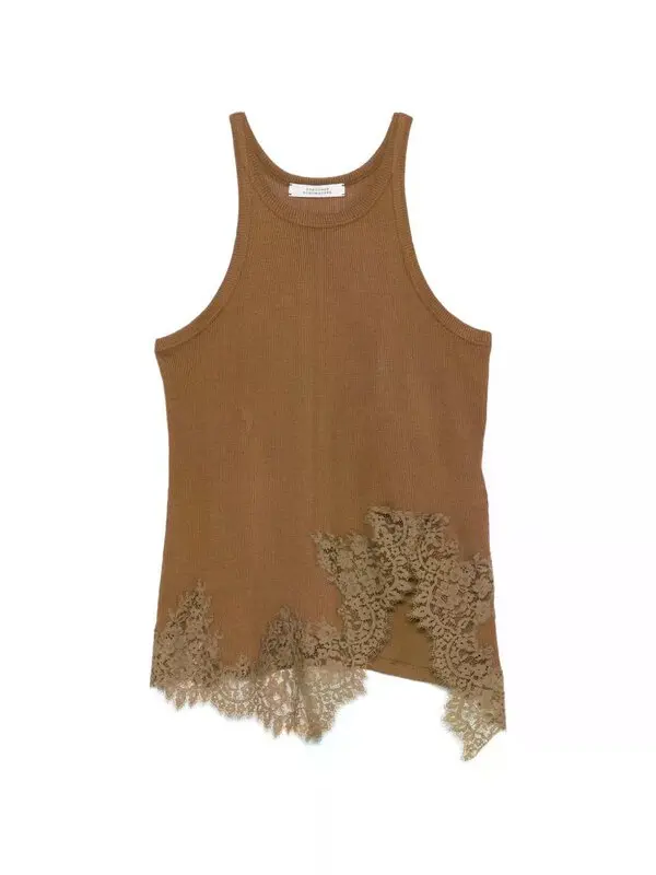 Dorothee Schumacher Ribbed Lace Trim Racerback Top - Brown