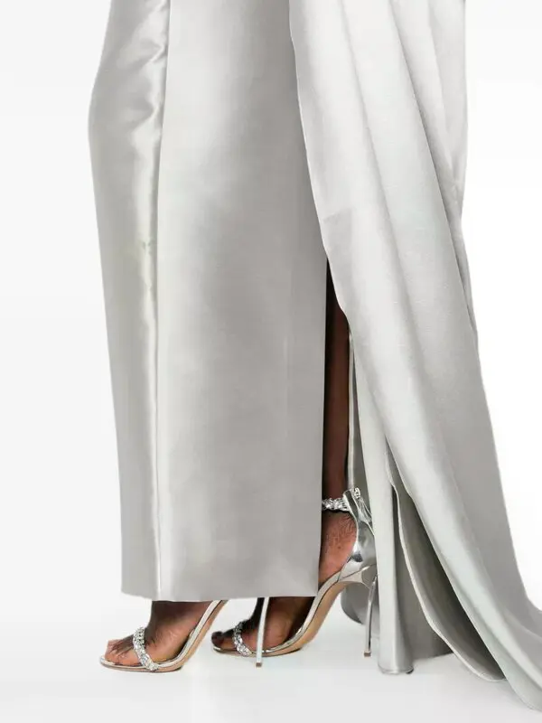 Solace London Off-shoulder Draped Gown Maxi Dress - Grey