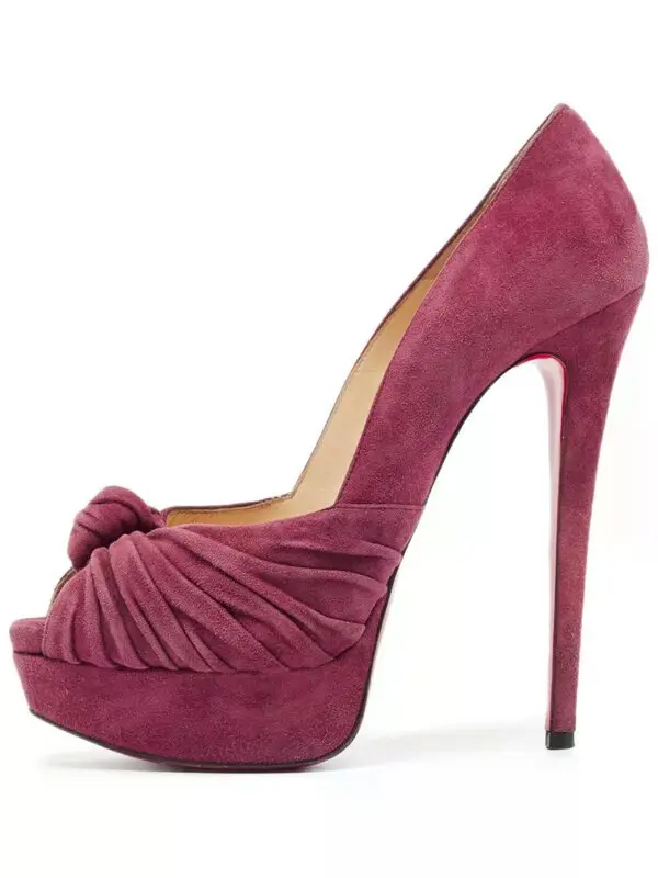 CHRISTIAN LOUBOUTIN Burgundy Suede Knot Detail Peep-toe Pumps - Red