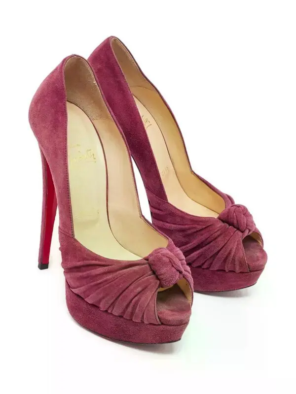 CHRISTIAN LOUBOUTIN Burgundy Suede Knot Detail Peep-toe Pumps - Red
