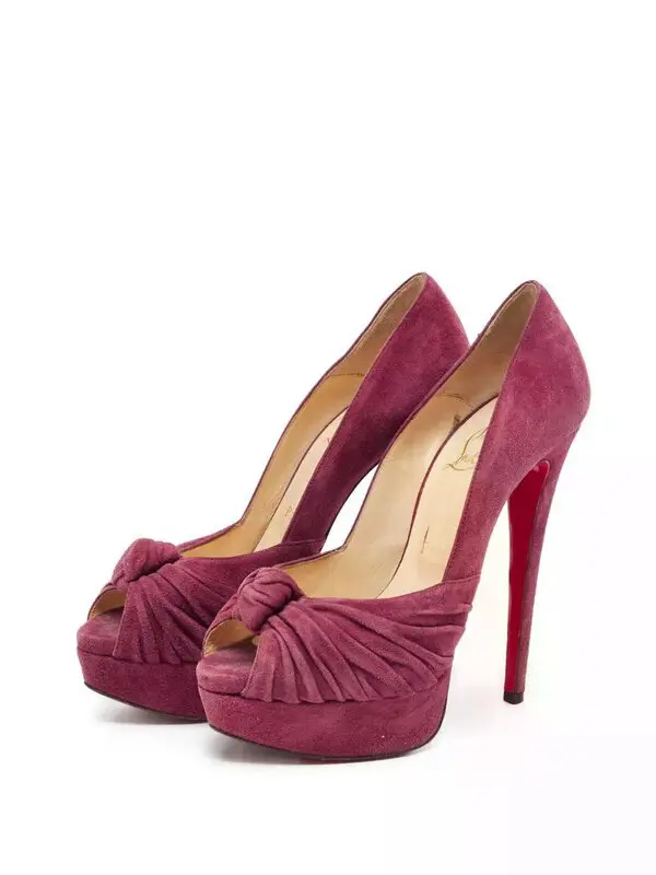 CHRISTIAN LOUBOUTIN Burgundy Suede Knot Detail Peep-toe Pumps - Red