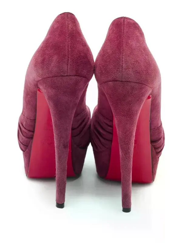 CHRISTIAN LOUBOUTIN Burgundy Suede Knot Detail Peep-toe Pumps - Red