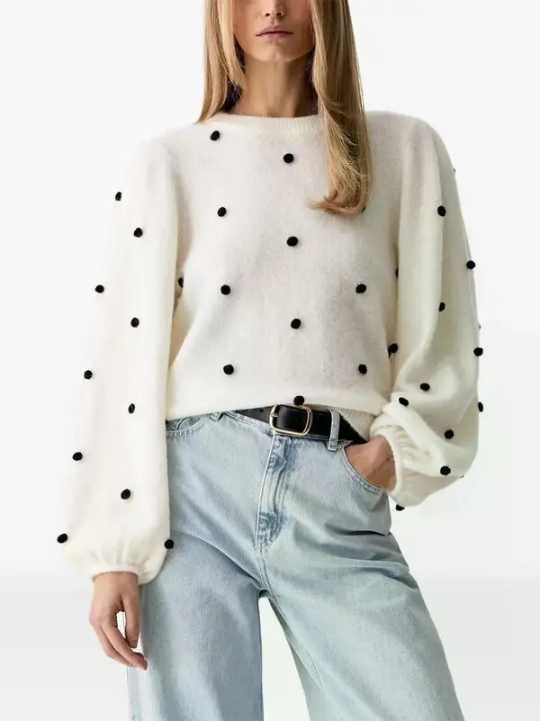 GESTUZ Pom-pom Balloon-sleeve Sweater