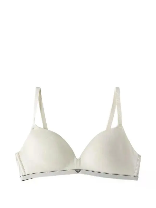 Emporio Armani Padded Triangle Bra In Cotton Jersey With Logo Band - Neutrals