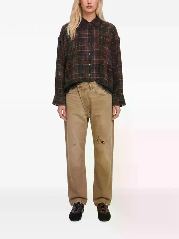 R13 Crossover Distressed Crossover-waist Jeans