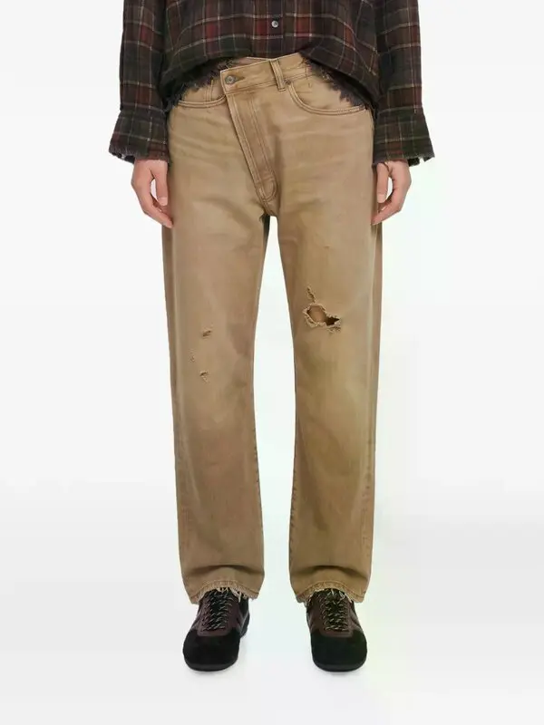 R13 Crossover Distressed Crossover-waist Jeans