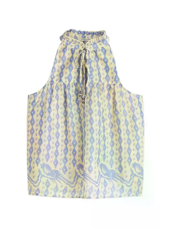 Scotch & Soda Sleeveless Cotton Blouse With Ruffled Collar And Beaded Detailing