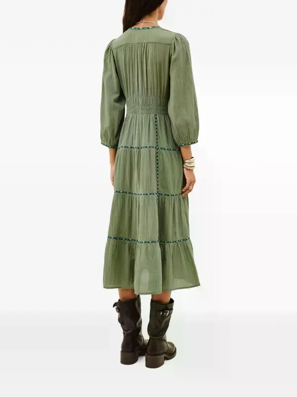 Ba&sh Pahina Embroidered Tiered Flared Midi Dress