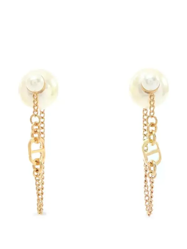 Dior Tone Logo Charm Drop Earrings - Gold