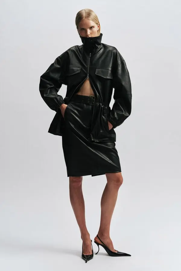 Bardot Lavelle Vegan Leather Midi Skirt With Belted Waist