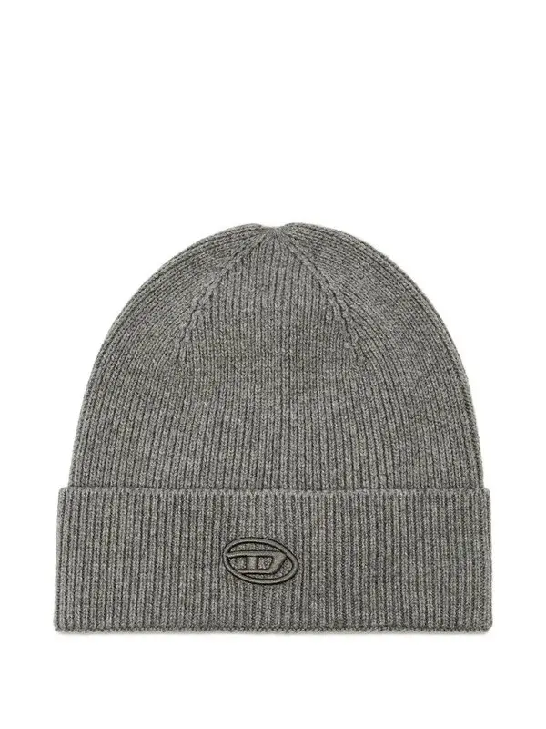 DIESEL® Wool Beanie With Logo Detail - Gray