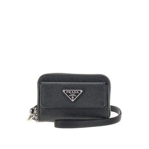 Prada Saffiano Leather Cardholder Pouch With Strap